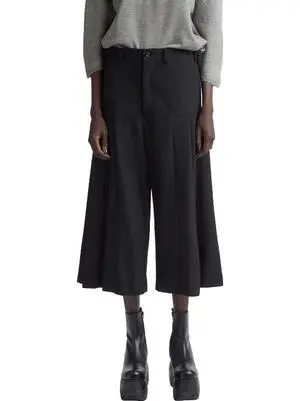 Comme Des Garçons Wool Gabardine Pleated Wide Leg Pants - Black