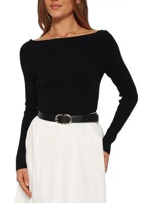 PETAL & PUP Presley Bateau Neck Knit Top - Black