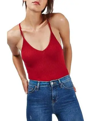 Topshop Crisscross Strap Bodysuit - Red