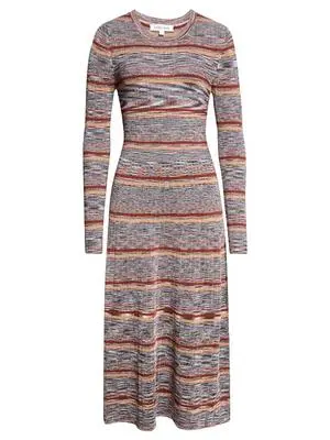Veronica Beard Nami Stripe & Space Dye Long Sleeve Sweater Dress - Rust Multi