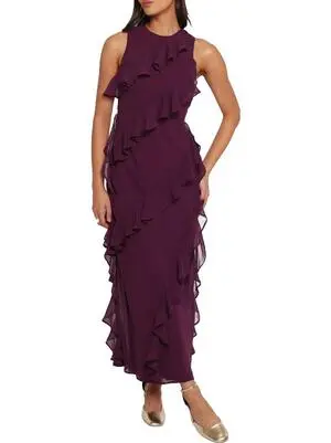 PETAL & PUP Oriella Ruffle Maxi Dress - Plum