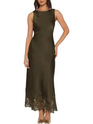 PETAL & PUP Honey Lace Hem Maxi Dress - Olive