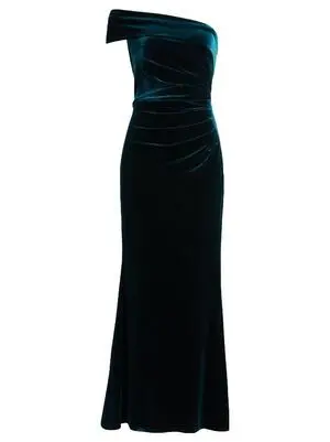 Eliza J Ruched One-shoulder Velvet Gown - Hunter