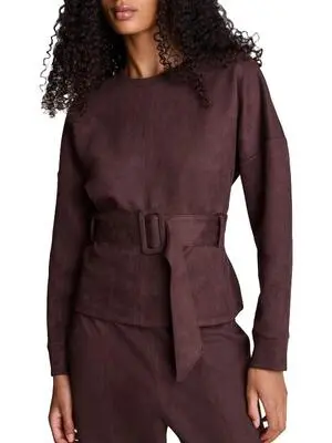 KENNETH COLE Belted Long Sleeve Crewneck Top - Medium Bark