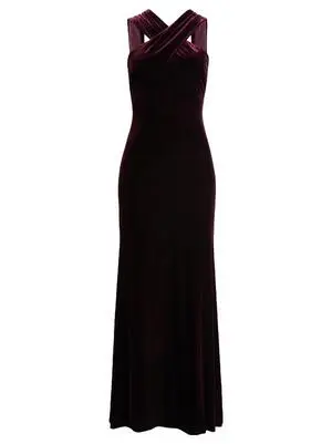 Eliza J Cross Neck Velvet Mermaid Gown - Plum