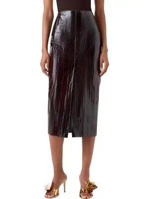 Akris Lacquered Eel Leather Pencil Skirt - Coffee