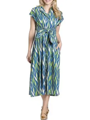 APNY Tie Front Midi Dress - Juniper/marine Multi