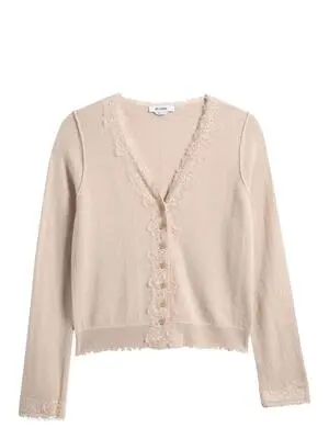 RE/DONE Ruby Lace Trim Cashmere Cardigan - Pebble