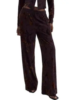 Desigual Burnout Floral Wide Leg Pants - Brown