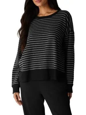 Eileen Fisher Stripe Crewneck Long Sleeve T-shirt - Black/ash