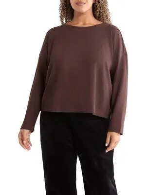 Eileen Fisher Organic Cotton & Tencel Lyocell Box Top - Coffee