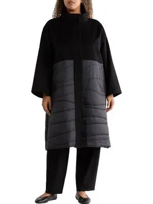 Eileen Fisher Stand Collar Recycled Nylon Coat - Black