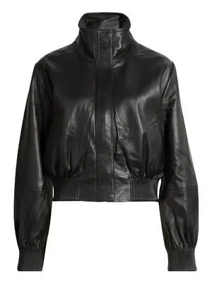 Nordstrom Funnel Neck Leather Bomber Jacket - Black