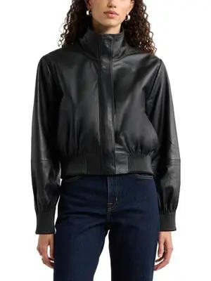Nordstrom Funnel Neck Leather Bomber Jacket - Black