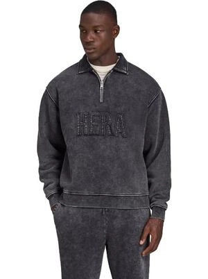 HERA Faded Long Sleeve 1/4 Zip Sweatshirt - Washed Black