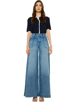 KANCAN Madelyn High Rise Endless Wide Flare Jeans - Medium Dark