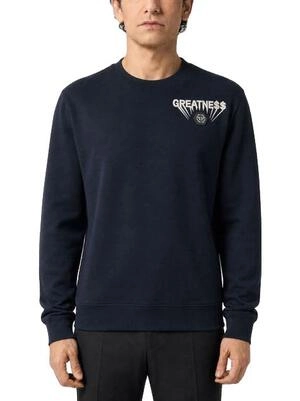 Philipp Plein Fleece Round Neck Sweatshirt Greatness - Navy