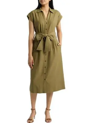 Julia Jordan Short Sleeve Midi Shirtdress - Olive