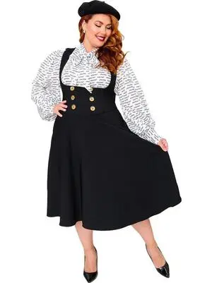 Unique Vintage Corset Pinafore Skirt - Black Solid