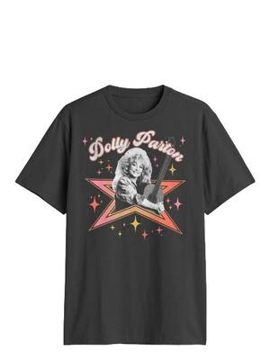 DOLLY PARTON Distressed Bright Star Short Sleeve T-shirt Black