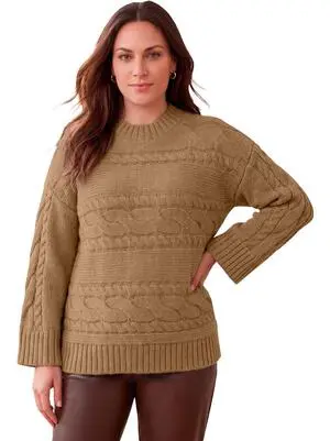 JESSICA LONDON Cable Knit Bell Sleeve Sweater (plus) Brown Maple