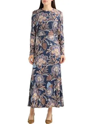 Julia Jordan Floral Long Sleeve Velvet Midi Dress - Navy Multi