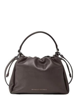 Brunello Cucinelli Mellow Small Bucket Bag In Soft Leather With Monili - Rust Brown