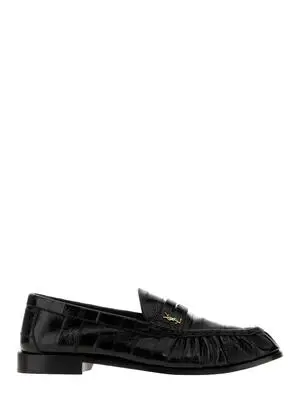 Saint Laurent Le Loafer Penny Loafers In Eel Leather With Monogram - Black