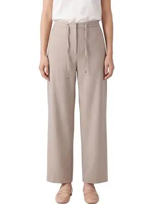 Max Mara Wide-leg Pure Wool Trousers With Drawstring Waist Beige