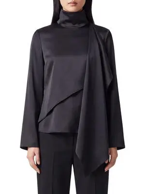 RÓHE Asymmetrical Pure Silk Blouse With High Neck And Long Sleeves - Blue