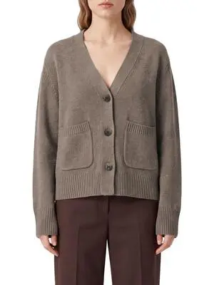 LISA YANG 100% Cashmere V-neck Cardigan With Ribbed Trims - Cocoa