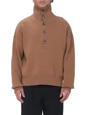 AMI Paris High Neck Wool Jumper With 4-button Placket - Beige