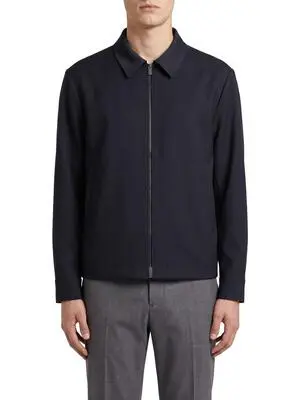 BOSS Virgin Wool Shirt Jacket With Classic Collar And Zip Closure - Blue