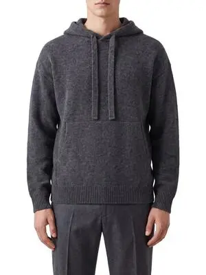 LANEUS Cashmere And Silk Blend Hoodie With Pouch Pocket Grey