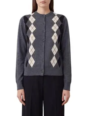 SEMICOUTURE Argyle Pattern Virgin Wool Cardigan With Button Closure - Grey