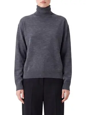 SEMICOUTURE Virgin Wool Turtleneck Jumper With Dropped Shoulders - Grey