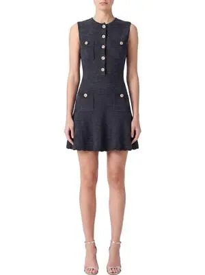 SELF-PORTRAIT Sleeveless A-line Mini Dress With Buttoned Patch Pockets - Blue