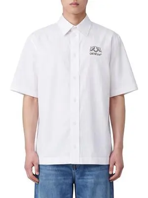 Off-White Bowling Shirt In Modal And Silk Blend With Rear Arrow Logo White