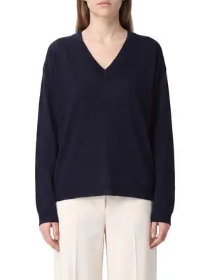 SEMICOUTURE Pure Virgin Wool V-neck Jumper With Dropped Shoulders - Blue