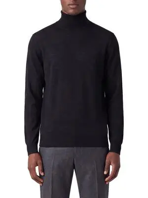 KANGRA Extrafine Merino Wool Turtleneck Sweater With Ribbed Trims - Black
