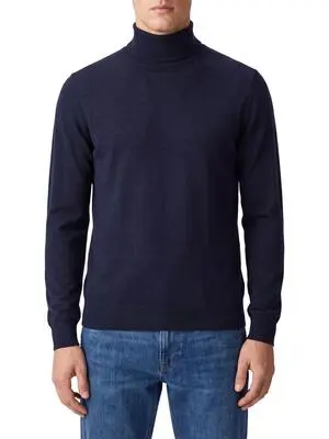 KANGRA Extrafine Merino Wool Turtleneck Sweater With Ribbed Trims - Blue