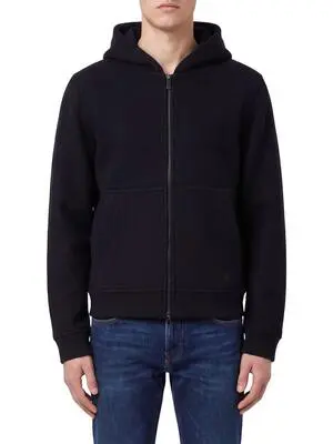 Emporio Armani Hooded Wool And Cotton Blend Zip-up Sweatshirt - Black