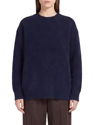 Max Mara Pure Yak Crewneck Jumper With Dropped Shoulders And Ribbed Trims - Blue