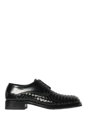 Bottega Veneta Smashed Brushed Leather Square-toe Derby Shoes - Black