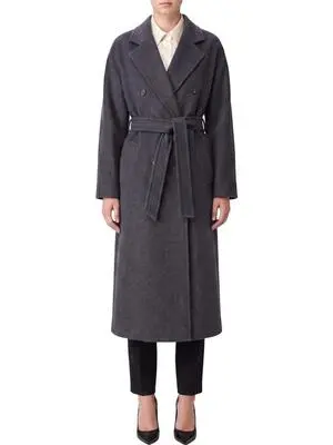 Max Mara Long Cashmere Belted Coat With Revere Collar - Gray
