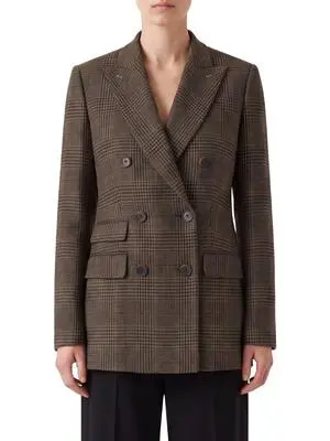Max Mara Prince Of Wales Pure Wool Double-breasted Blazer - Brown