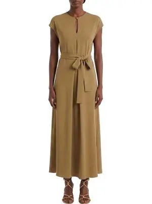Max Mara A-line Stretch Viscose Midi Dress With Tie Belt - Cream