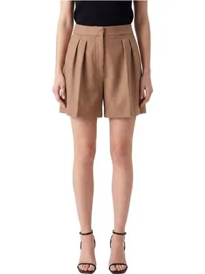 Max Mara Elegant Pleated Shorts In Camel Wool - Brown