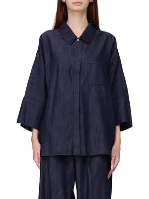 Max Mara Max Mara Women Relaxed Fit Cotton Denim Shirt Max Mara With Dropped Shoulders And Concealed Placket Blue