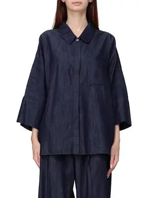 Max Mara Relaxed Fit Cotton Denim Shirt With Dropped Shoulders And Concealed Placket - Blue